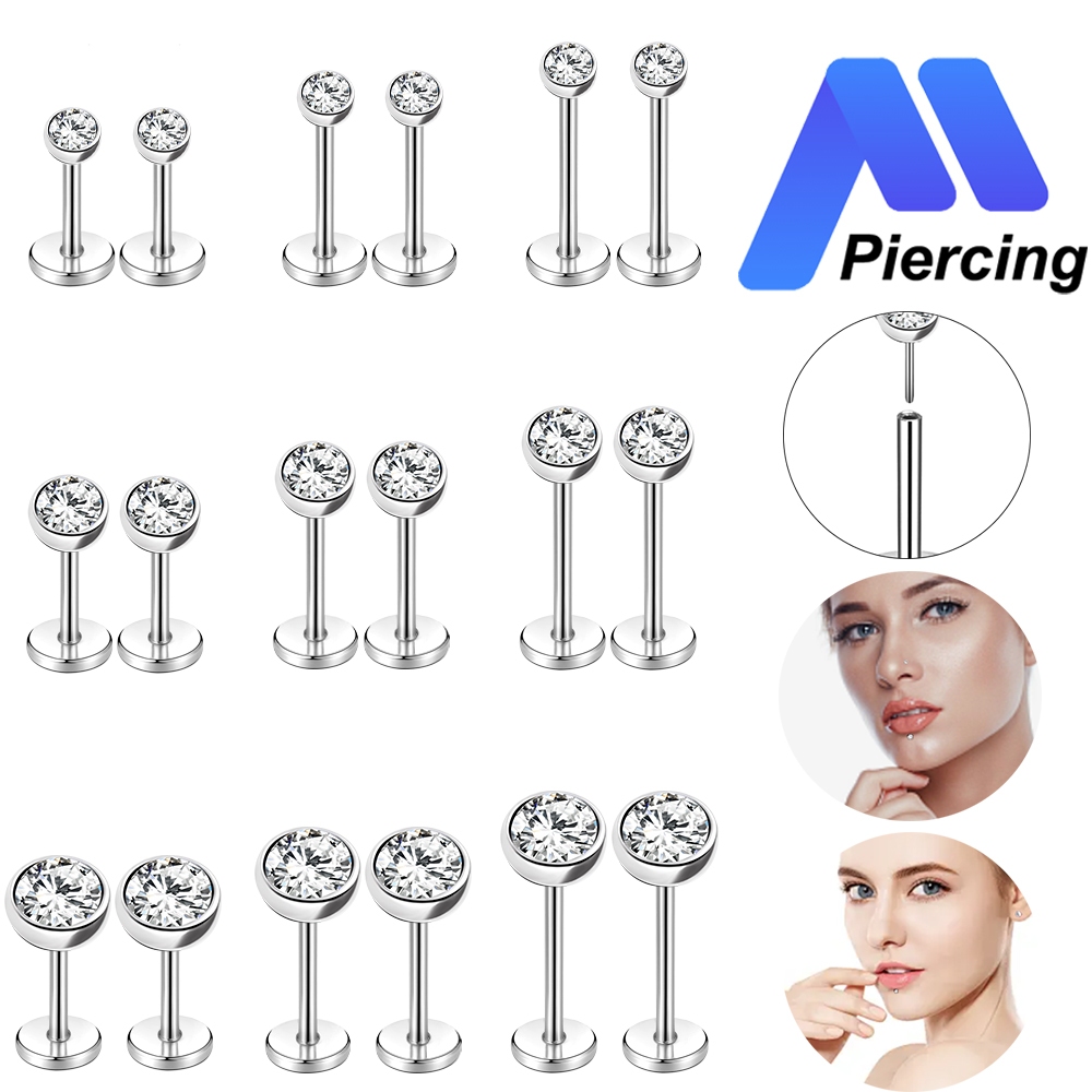 Jual 1 PC Stainless Steel Labret Lip Stud Piercing 16G/18G/20G Nostril Nose Stud Piercing Push ...