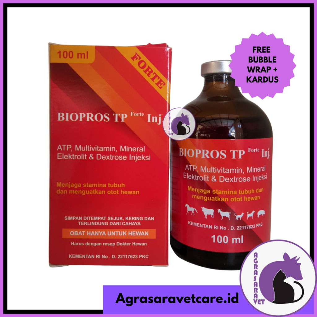 Jual Biopros TP Forte Inj 100ml ATP Vitamin Mineral Penguat Otot Hewan ...