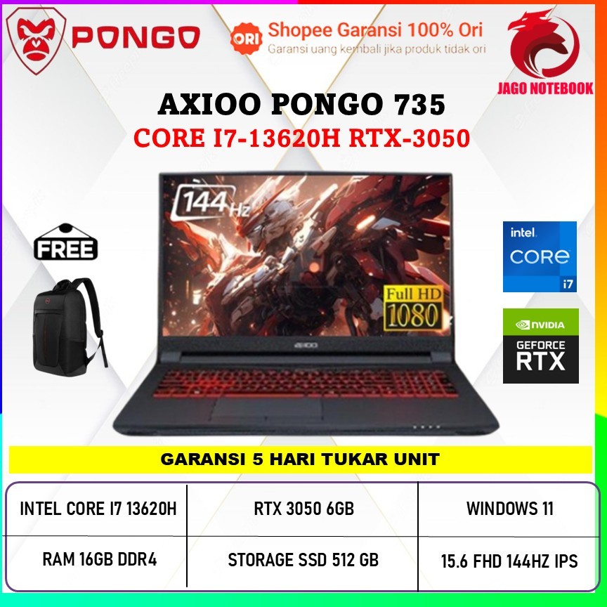 Jual AXIOO PONGO 735 I7 13620H RTX3050 6GB/ 16GB 512GB W11 15.6FHD ...