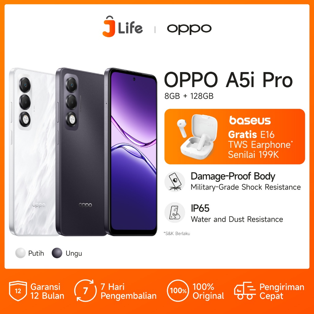 Jual [BARU] Jlife - OPPO A5i Pro 8GB/128GB Smartphone [IP65 Water-Resistant, 6000mAh Large ...
