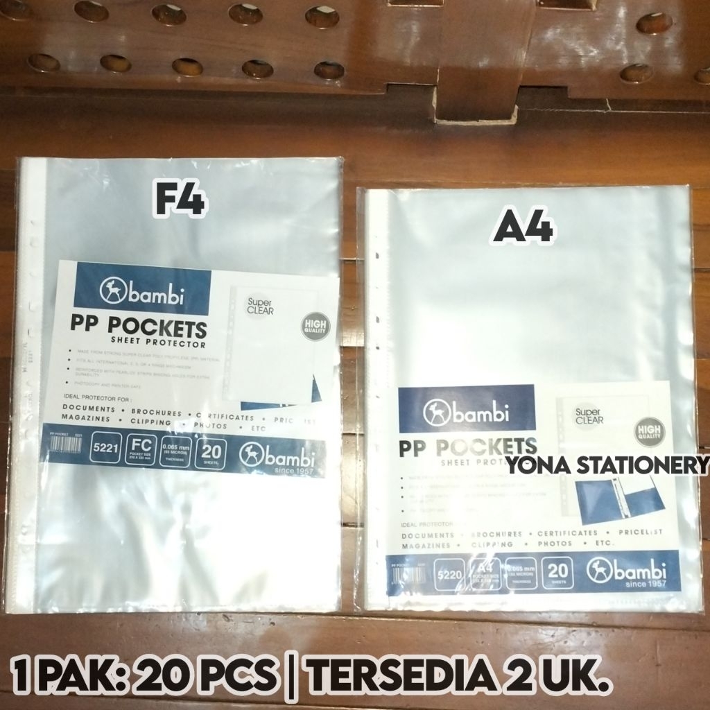 Jual PP Pocket Bambi | 2 Ukuran: A4 (5220) & F4 (5221) | 1 Pak: 20 Pcs | Ketebalan: 65 Micron ...