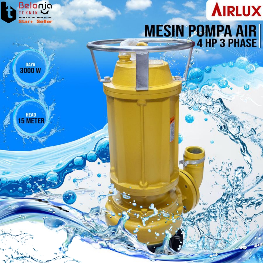 Jual Airlux Pompa Air WQ 15-30-3 Pompa Celup Air Kotor 4 HP 3 Phase WQ ...