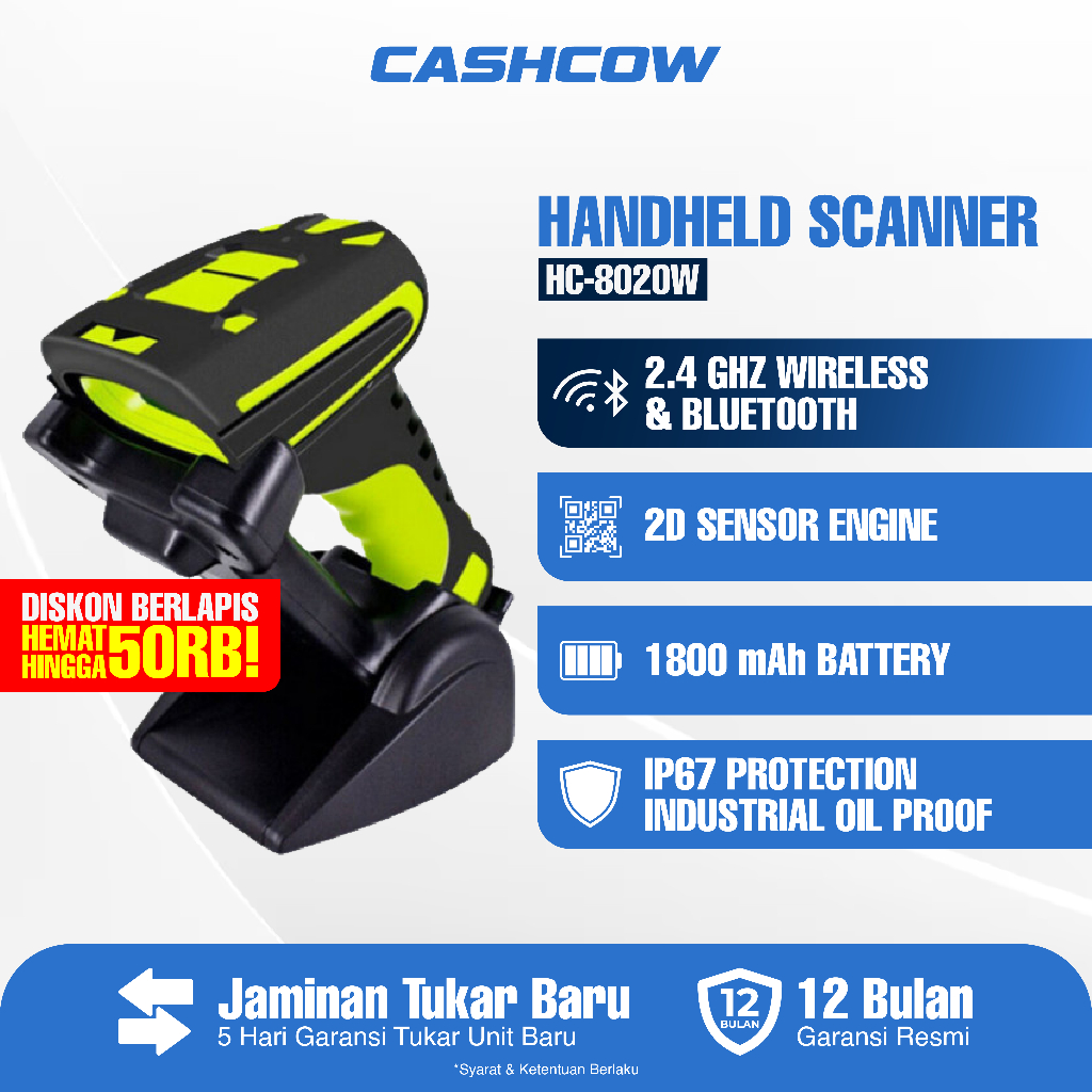 Jual Barcode Scanner 2D Bluetooth Docking Wireless QR code Cashcow HC ...