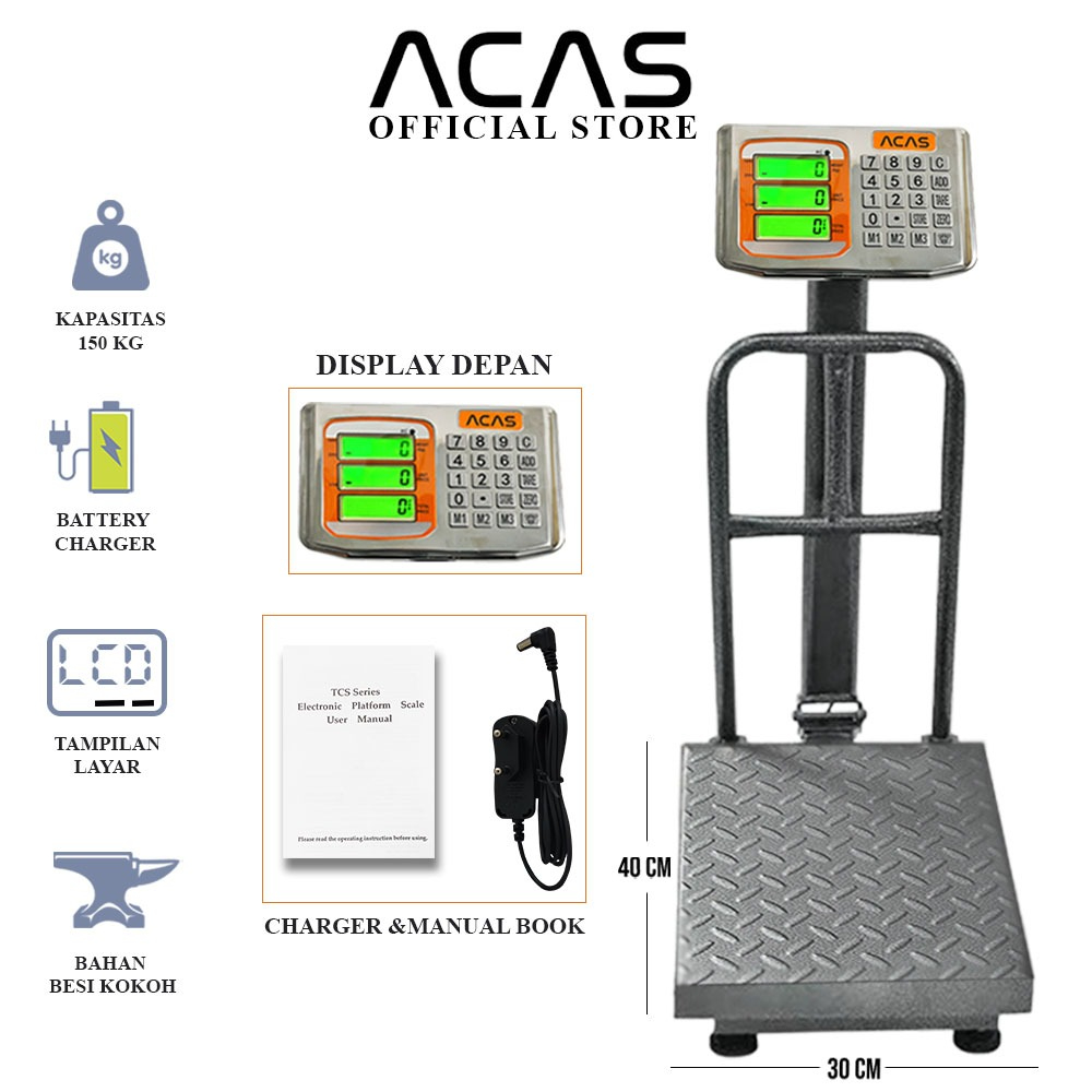 Jual ACAS TCS - 150 kg 200 kg 300 kg Timbangan Duduk Digital Single Display Stainless Steel ...