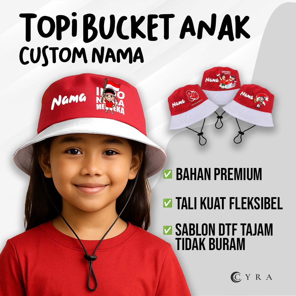 Jual TOPI BUCKET MERAH PUTIH ANAK CUSTOM NAMA SABLON EDISI SPESIAL HUT ...