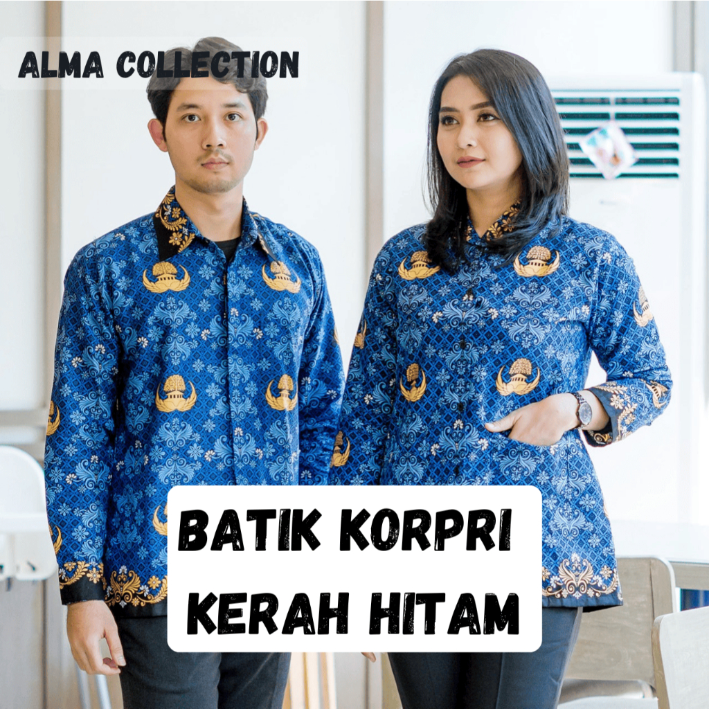 Jual batik korpri kerah hitam terbaru full furing katun halus lengan dan kerah hitam tumpal 2022 ...