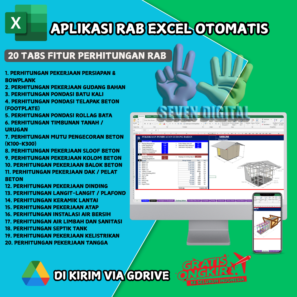 Jual Template Excel RAB Otomatis I Perhitungan Volume Pekerjaan Konstruksi Bangunan | Shopee ...