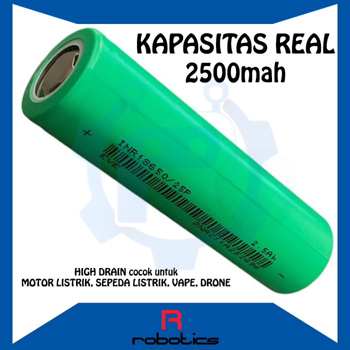 Jual Baterai cell EVE 18650 3.7v 2500mah 25p high drain discharging ampere 30a COCOK UNTUK MOTOR ...