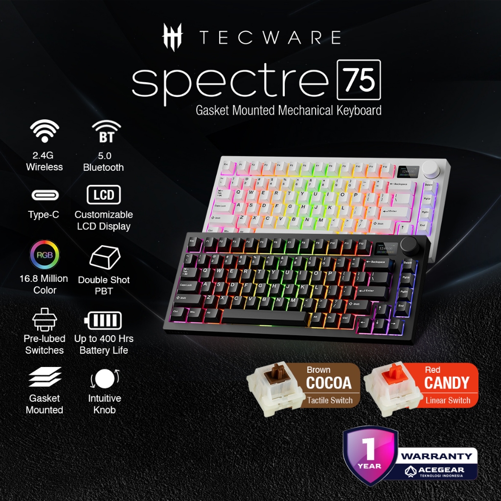 Jual TECWARE SPECTRE 75 3-Mode gasket mounted wireless gaming keyboard ...