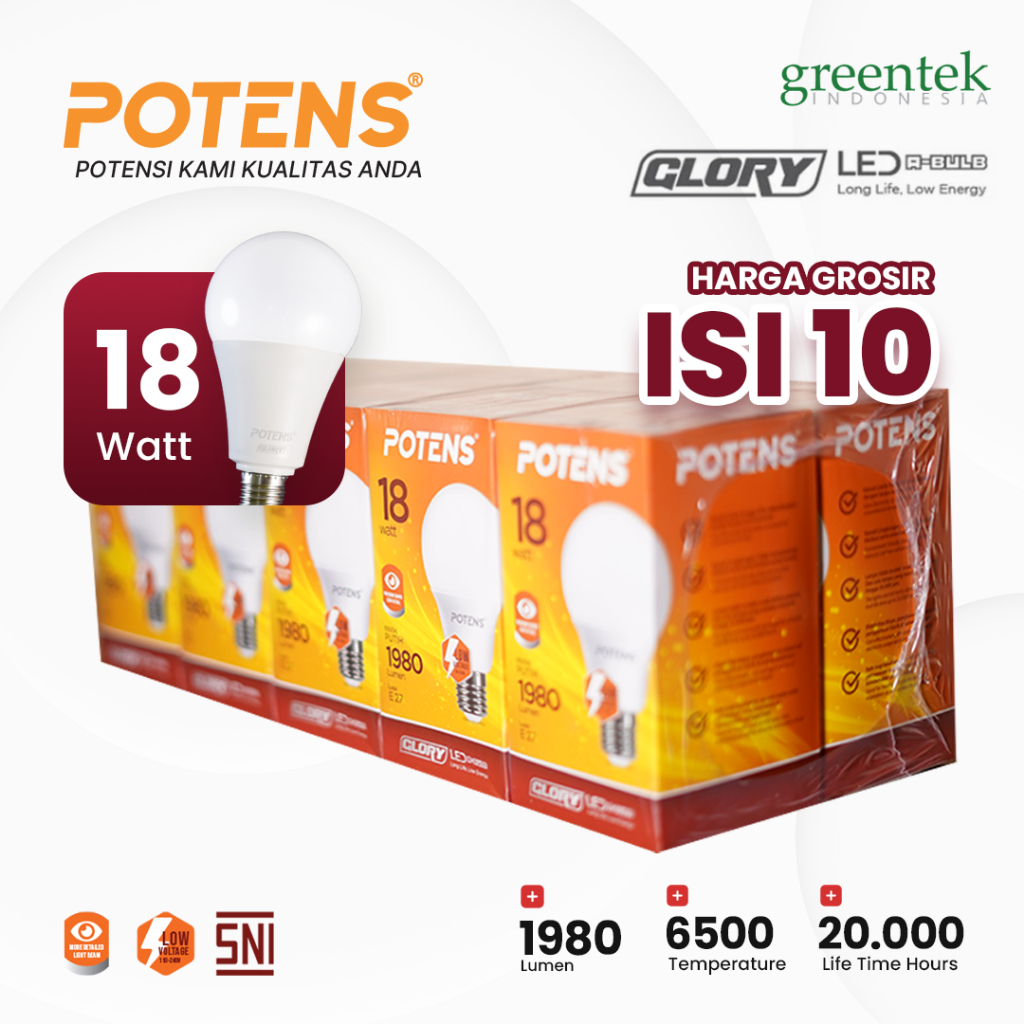 Jual POTENS - 1 PACK (10pcs) Bohlam LED A-Bulb 18 Watt- 6500K - Harga grosir | Shopee Indonesia