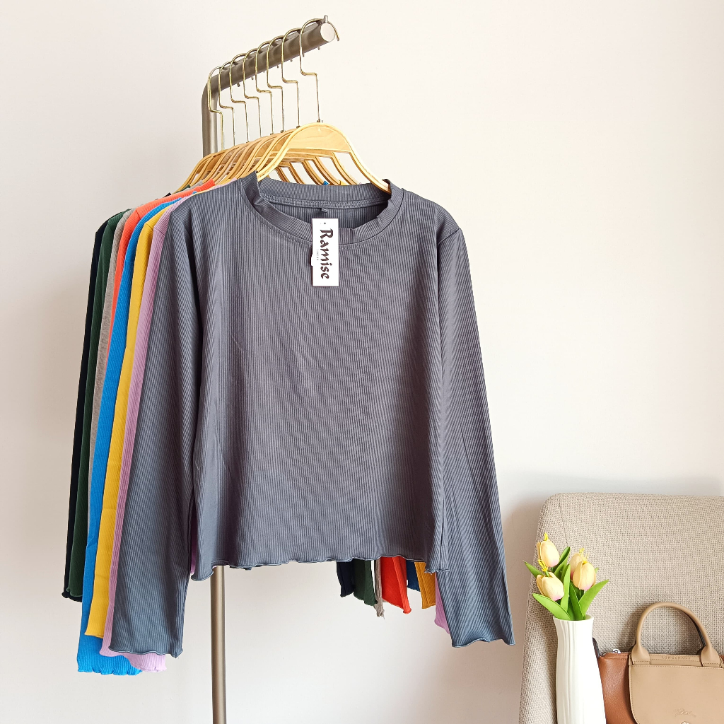 Jual Kaos Crop Top Neci Lengan Panjang / Kaos Knit Cewek / Atasan Cewek ...