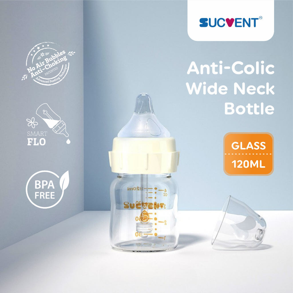 Jual SucVent Non-Bubble & Anti-Choking Bottle Glass 120ml / Botol Susu ...