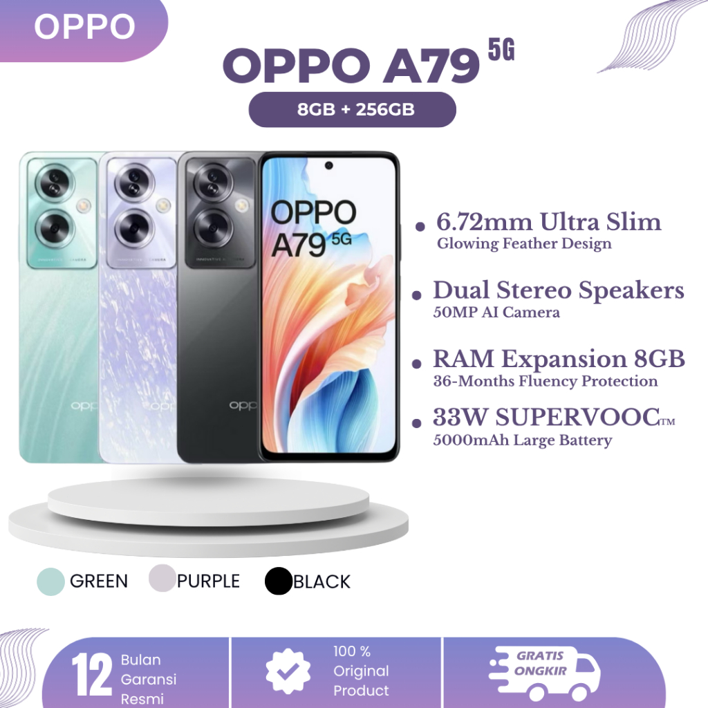 Jual Promo Spesial! Oppo A79 5G dengan RAM 8GB/256GB, layar luas 6,72 inci 90Hz, baterai 5000mAh ...