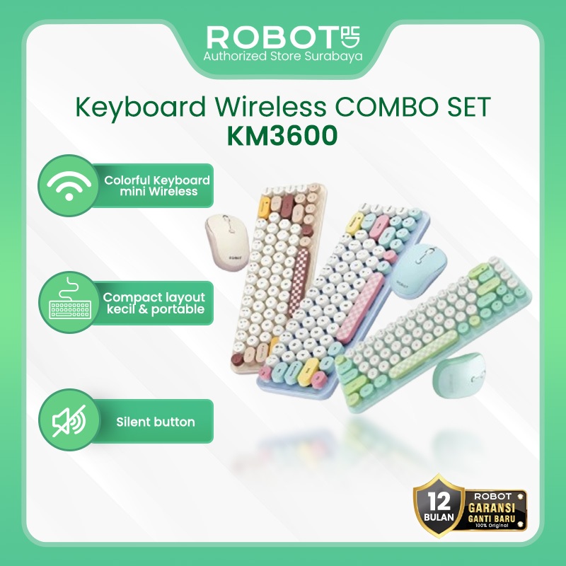 Jual [best Deal] Robot Combo Set Keyboard Km3600 Wireless Keyboard Mouse Set Desain Colorful
