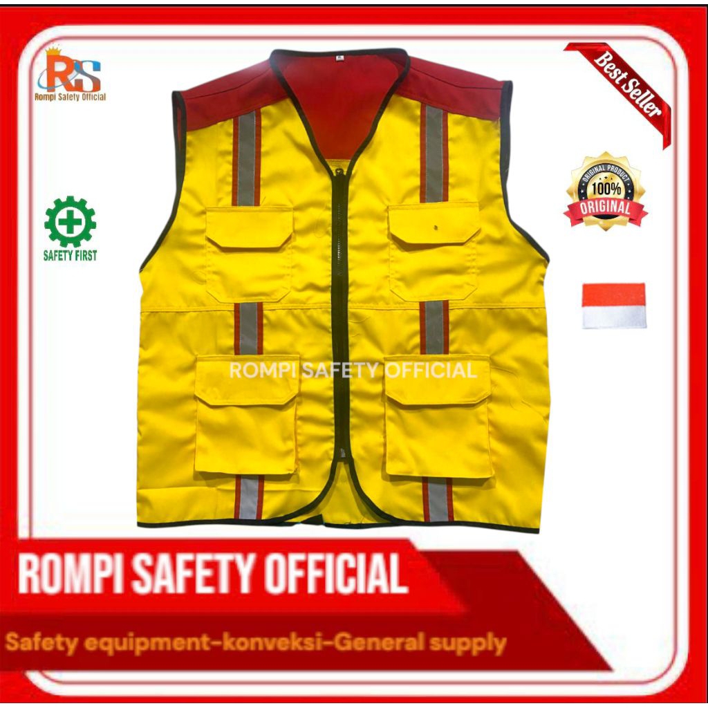 Jual Safety vest Pu warna kuning kombinasi merah /rompi safety /rompi ...