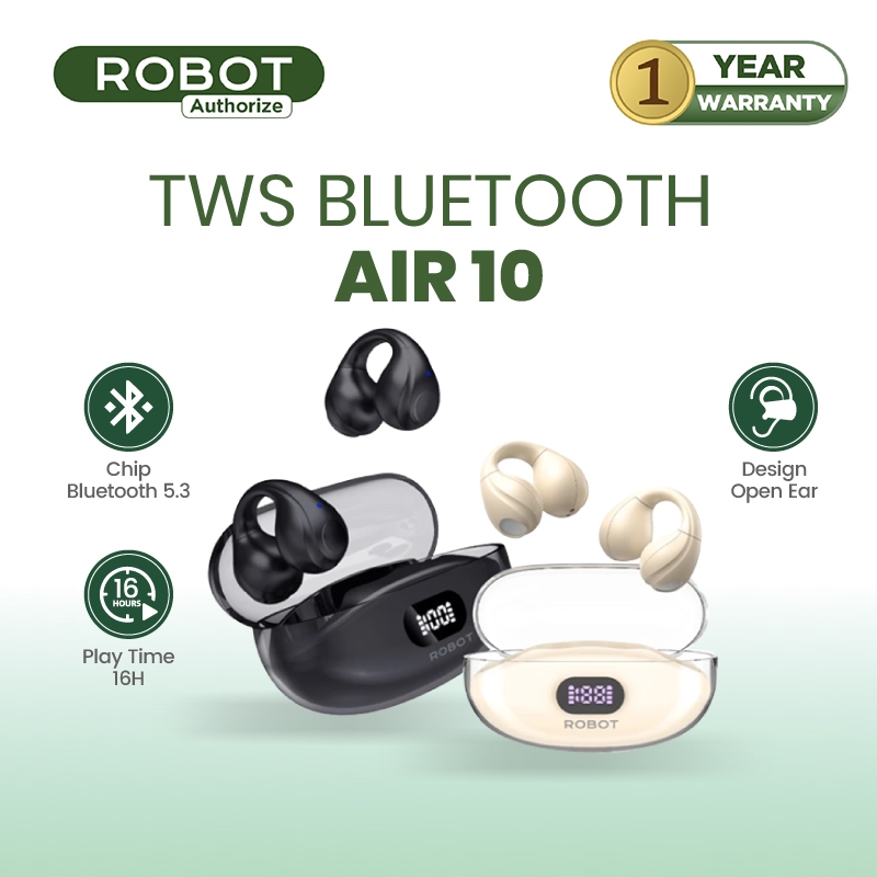 Jual ROBOT OWS Air 10 TWS Open Ear Clip Style LED Display Bluetooth 5.3 ...