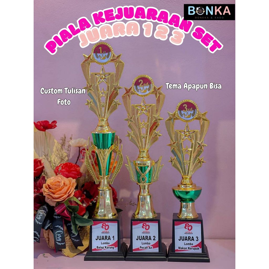 Jual Piala 1 Set Kejuaraan Trophy Juara 1 2 3 Custom Lomba 17 Agustus ...