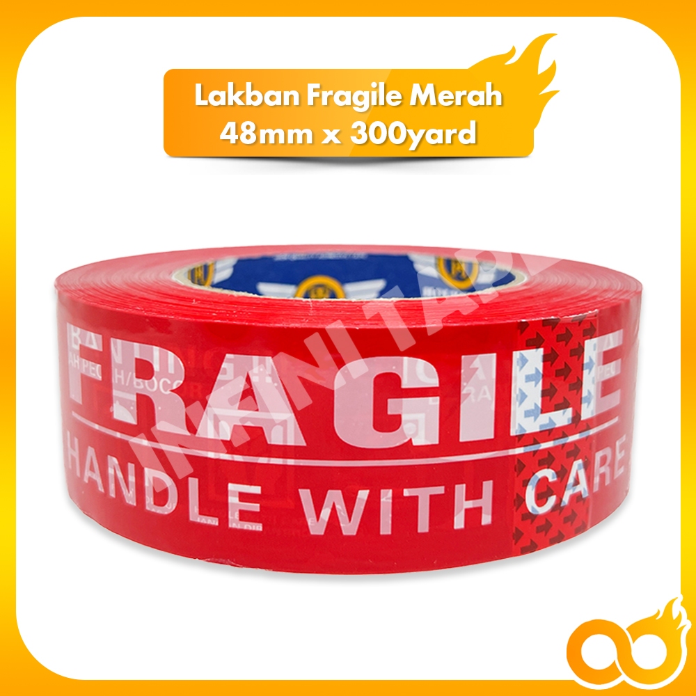 Jual Lakban Fragile Merah Handle With Care 300 Yard x 48 mm x 48 micron ...