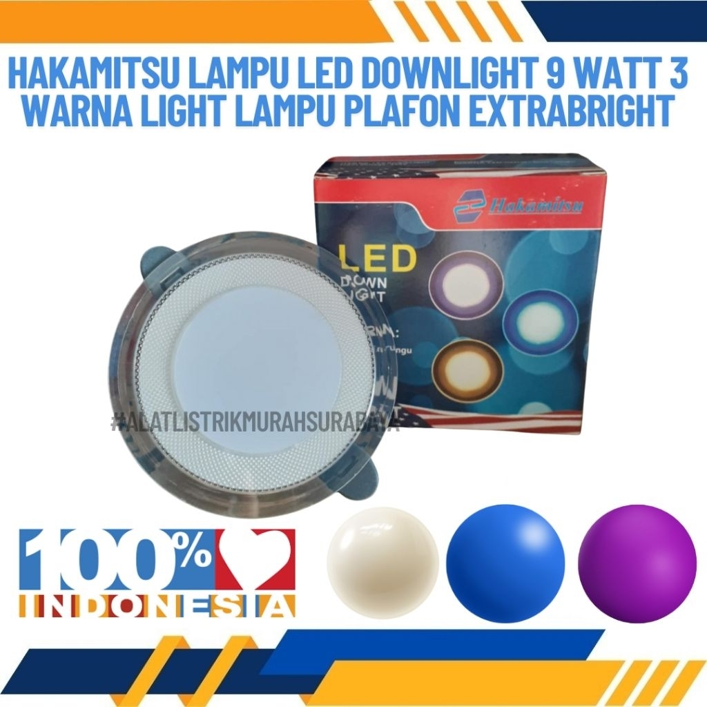Jual Hakamitsu Lampu LED Downlight 9 Watt 3 Warna Light Lampu Plafon Extrabright | Shopee Indonesia