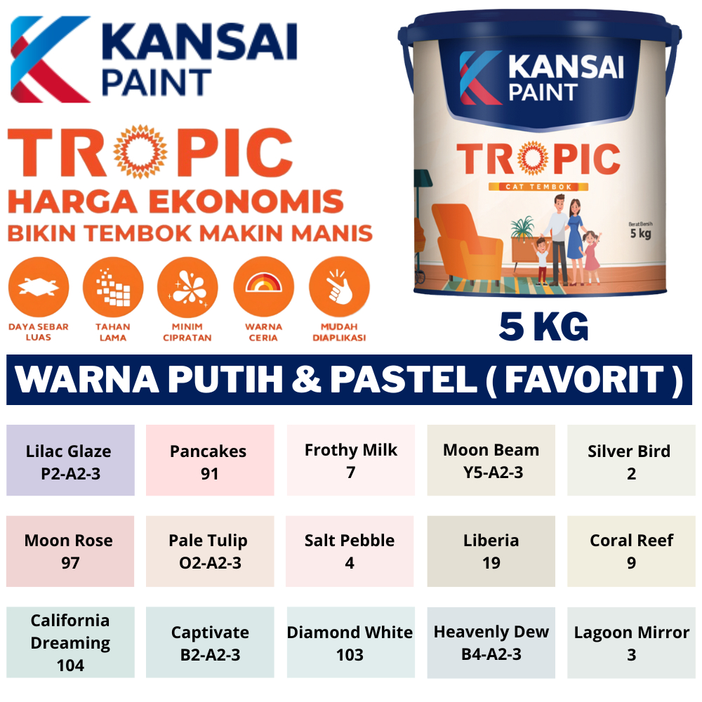 Jual KANSAI TROPIC CAT TEMBOK KANSAI PAINT INTERIOR 5KG WARNA PUTIH ...