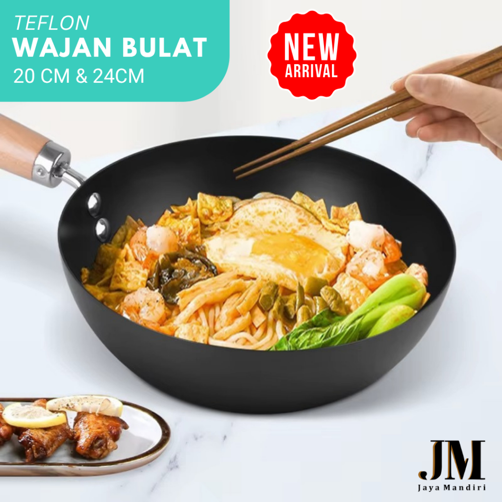 Jual Wajan Wok Granite Anti Lengket 20 dan 24 cm Teflon Gagang Kayu ...