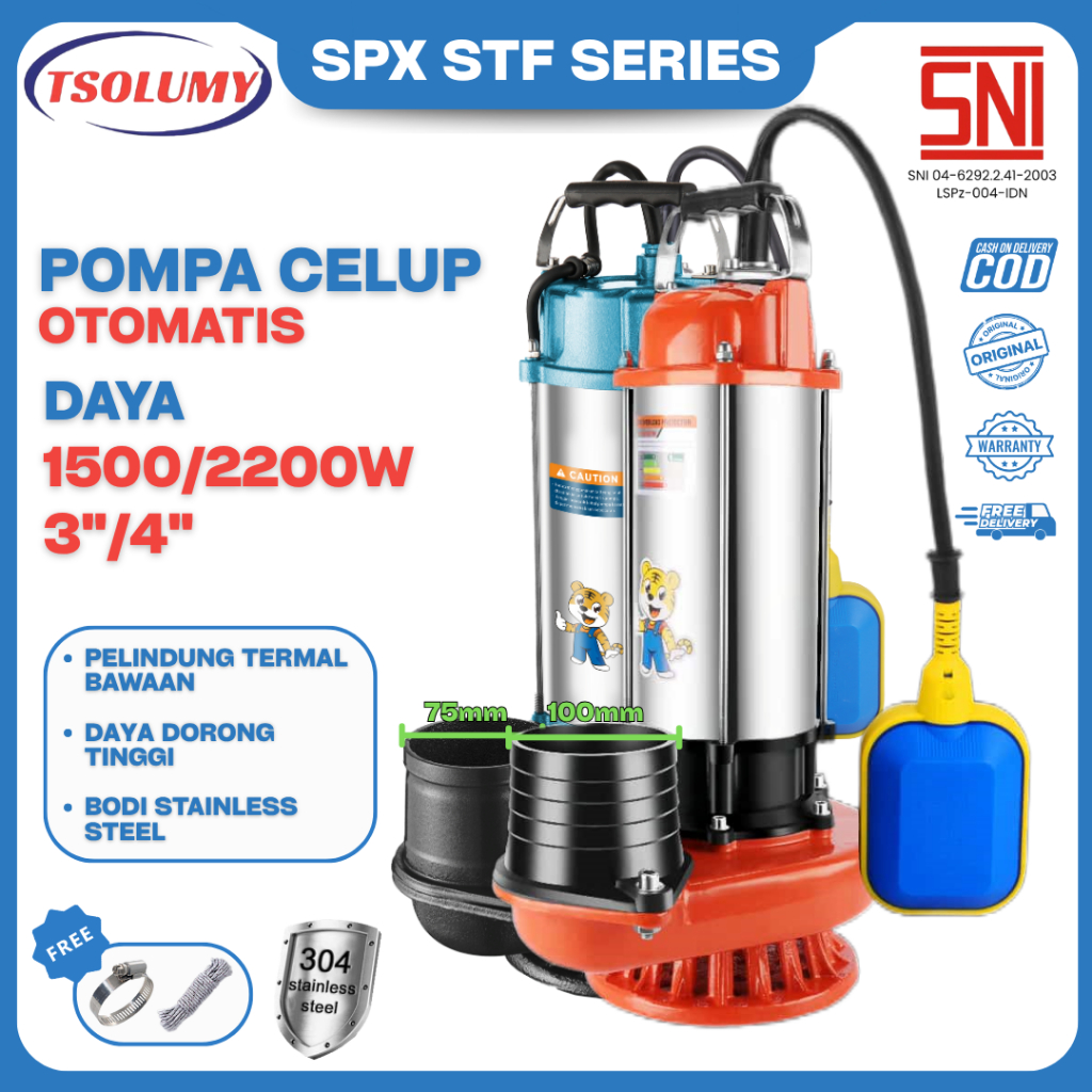 Jual Tsolumy Pompa Celup Air Kotor SPX1500-2200STF Mesin Pompa Air Pipa Besar Tenaga Kuat Lumpur ...