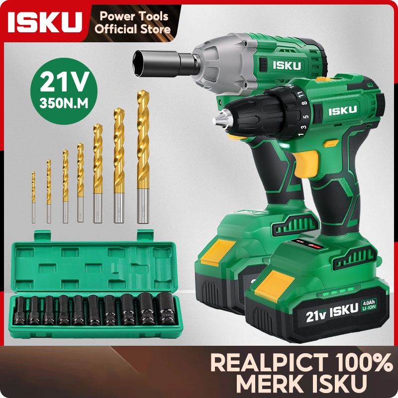 Jual ISKU 21V Brushless Mesin bor Lithium Impact baterai 13MM dan 21V ...