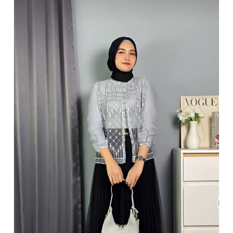 Jual Zayyina Outer Crop Wanita Cardigan Brokat Brukat Kondangan Wisuda ...