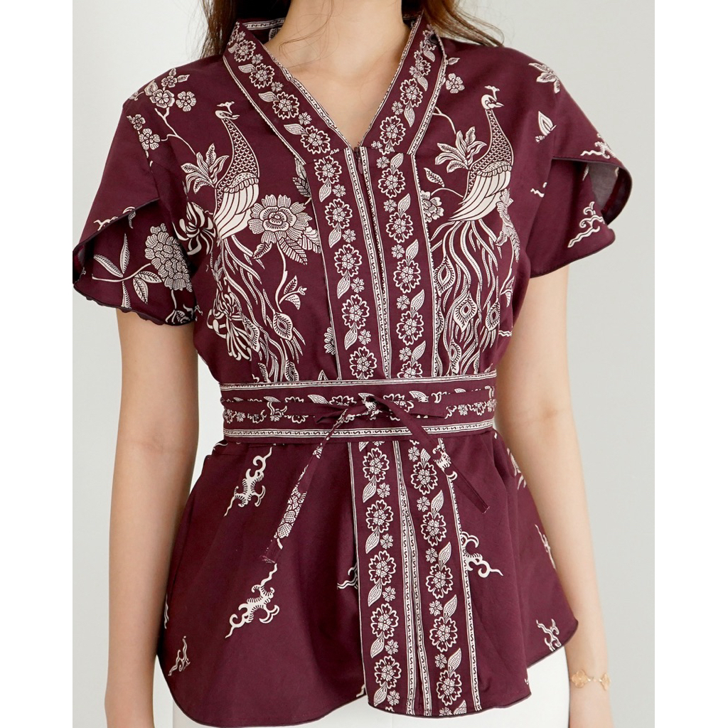Jual Blus batik t141 maroon | Shopee Indonesia