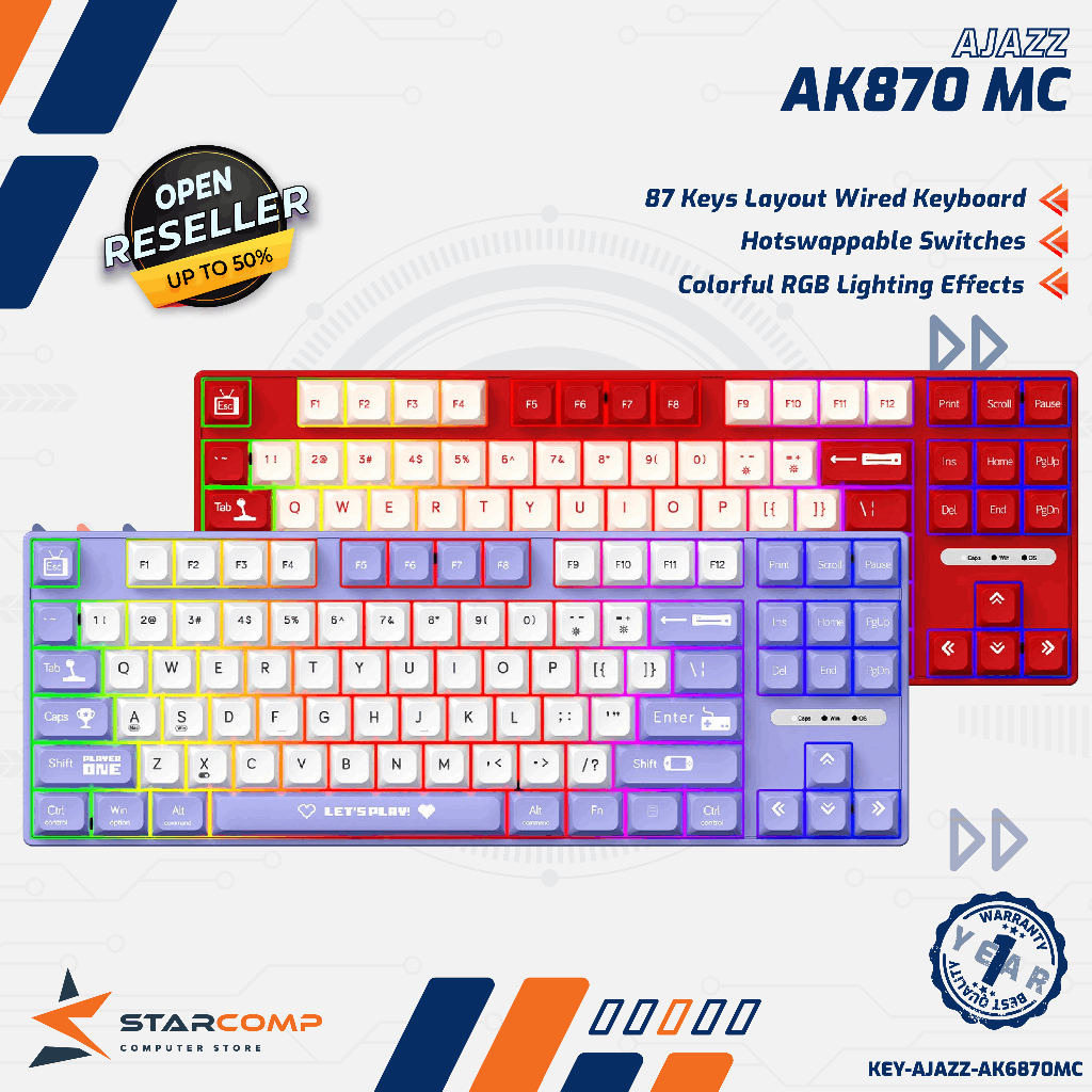Jual Ajazz AK870 MC / AK870 MC Lite Wired Mechanical Keyboard ...