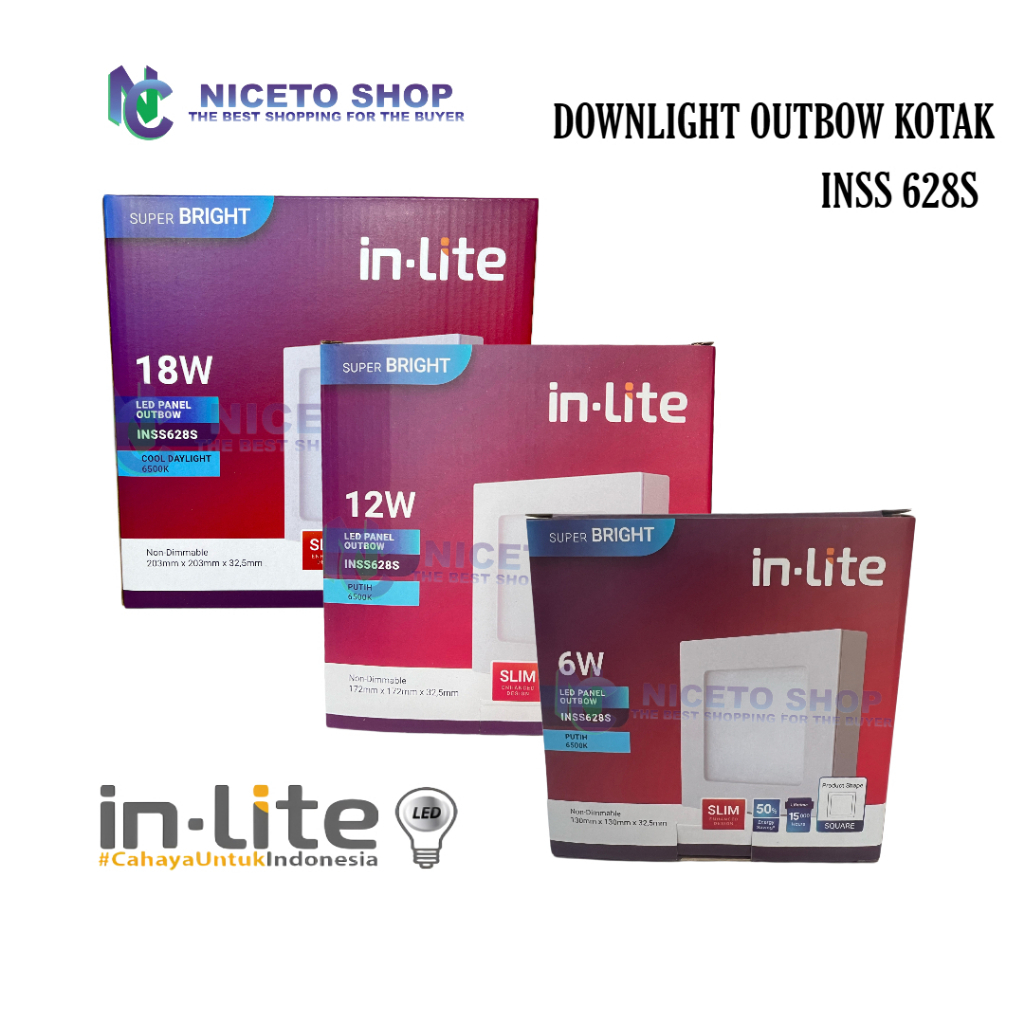 Jual InLite Lampu Downlight LED Panel Plafon Outbow OB 6W 12W 18W Kotak ...