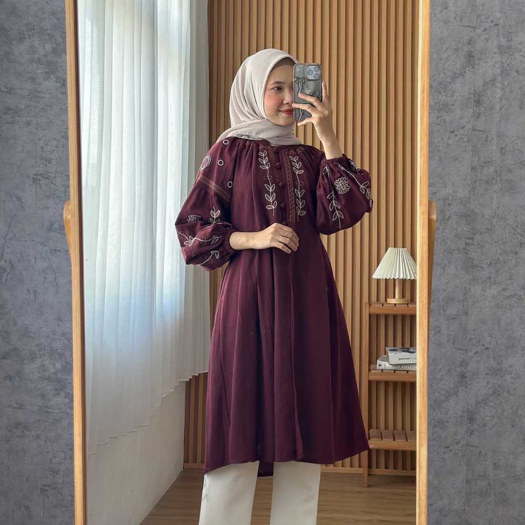 Jual COD Sakura Tunik / Tunik Linen Bordir Atasan Premium Quality ...