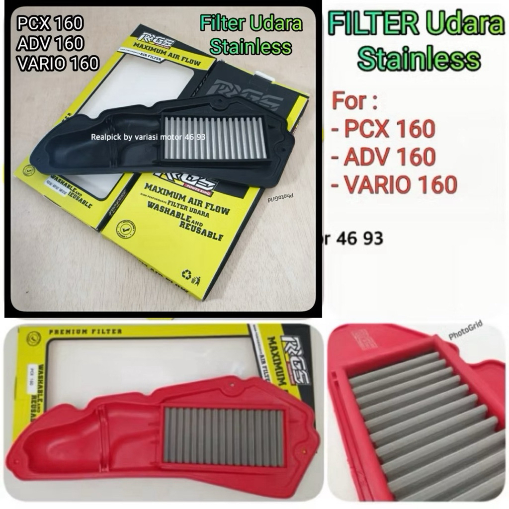 Jual filter saringan udara stainless vario 160 / adv 160 / pcx 160 ...