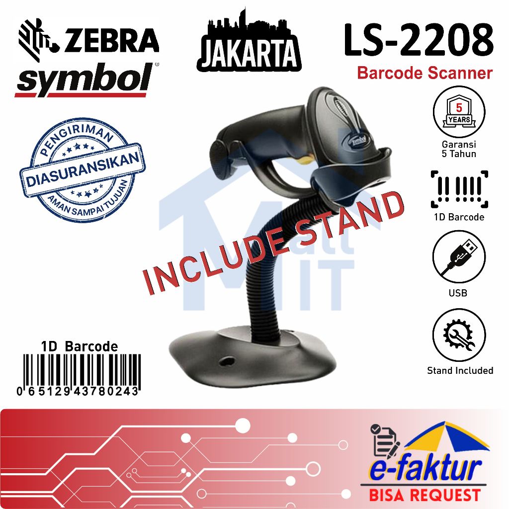 Jual MALLIT ZEBRA Barcode Scanner Zebra Symbol LS2208 LS-2208 LS 2208 ...