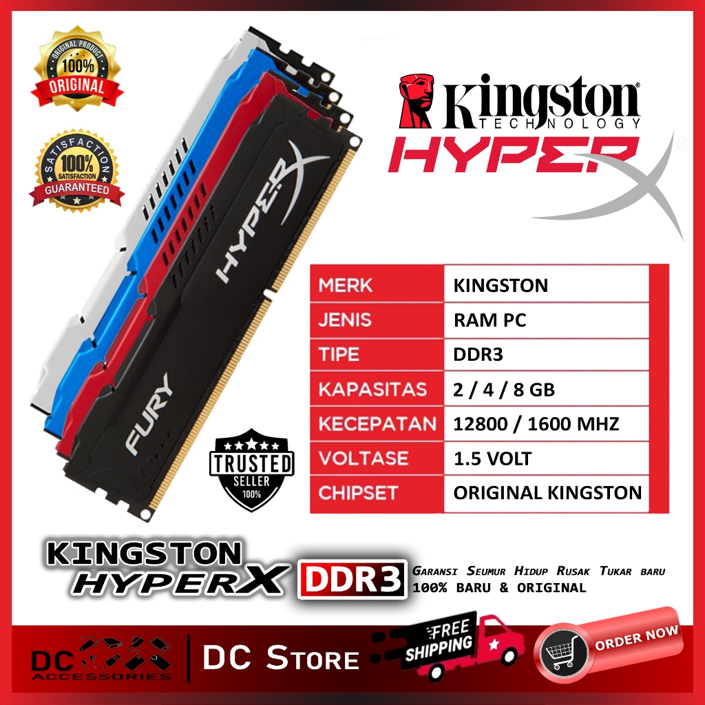 Jual RAM Kingston Hyper X Fury Gaming DDR3 8GB 1600MHz PC 12800 DDR3 ...