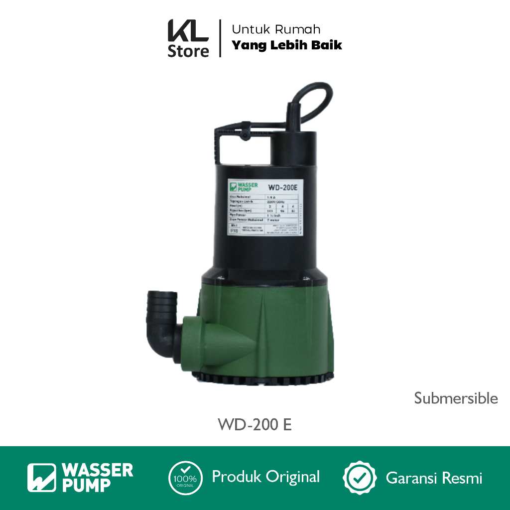 Jual WASSER POMPA CELUP AIR BERSIH WD-200 E / Submersible Pump / Untuk Kolam dan Sumur Dangkal ...