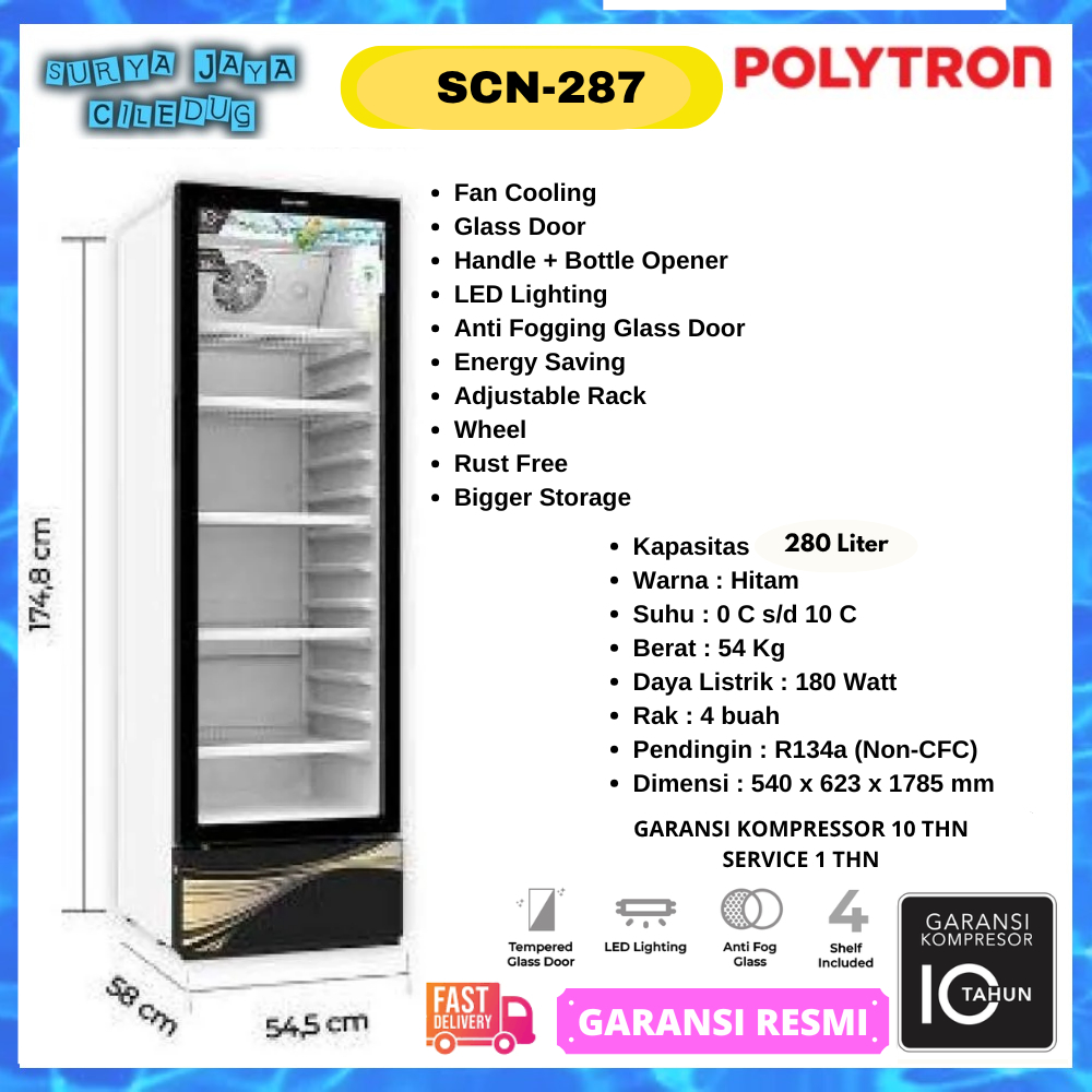 Jual SHOWCASE POLYTRON SCN287 , SCN 287 DISPLAY COOLER 5 RAK ...