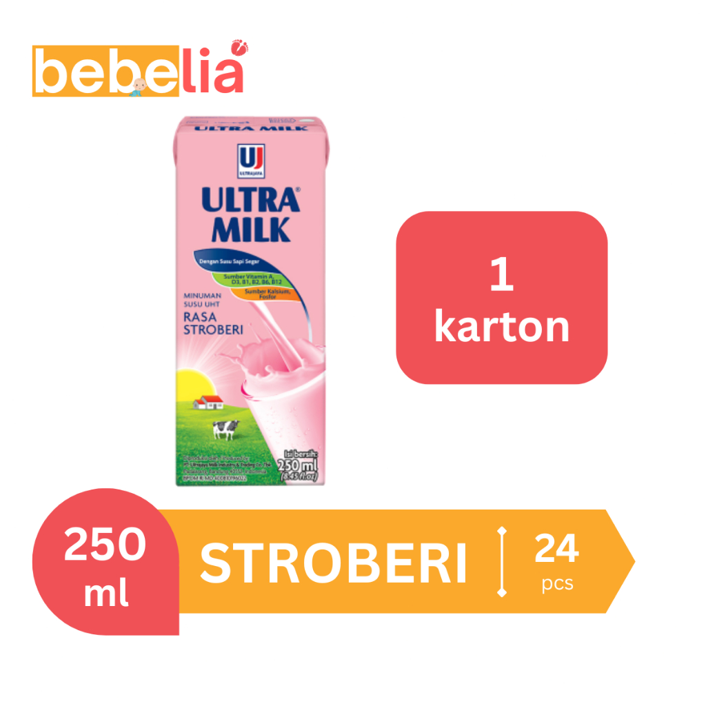 Jual Ultra Milk Susu UHT Stroberi 250 ml 1 dus isi 24 pcs | Shopee Indonesia