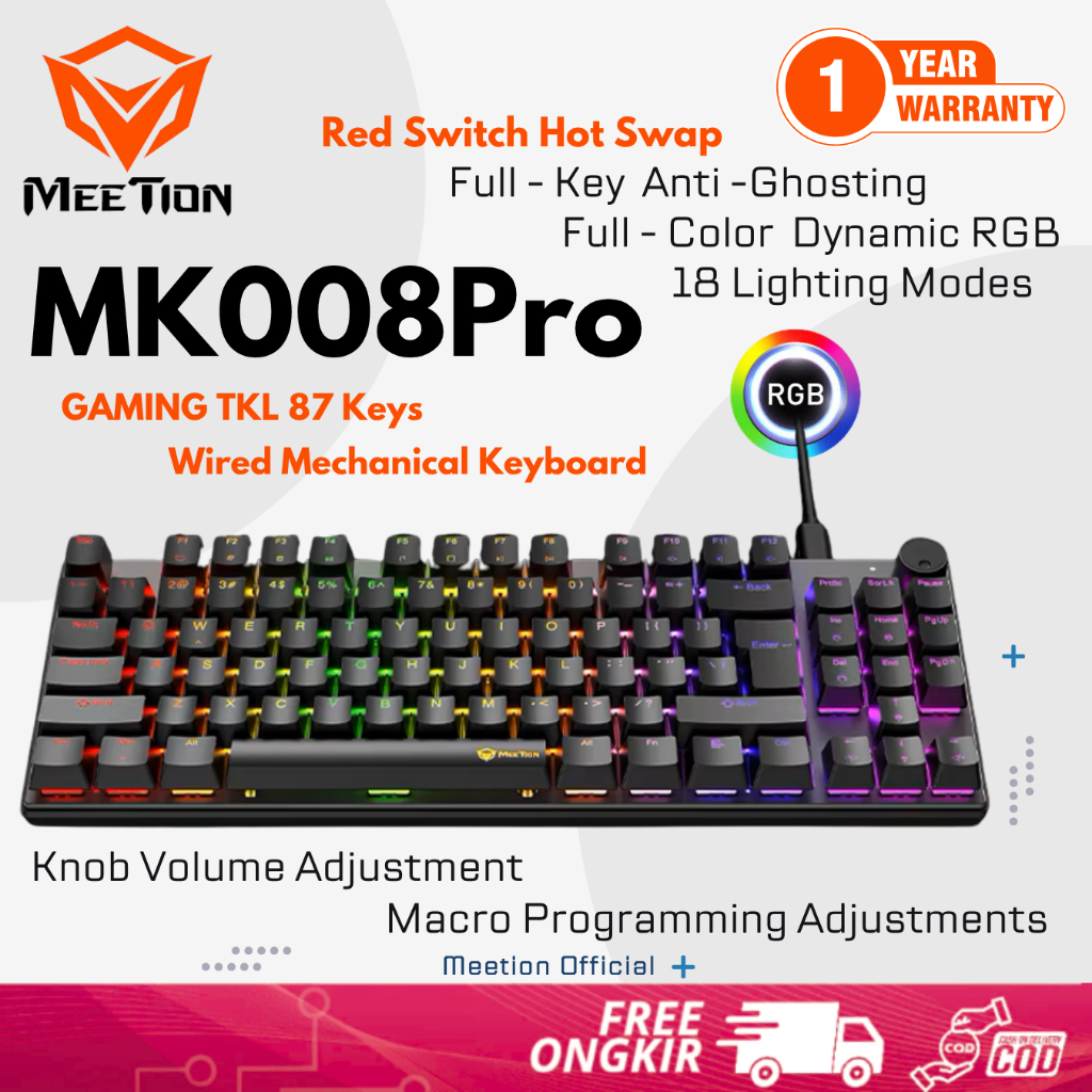Jual Meetion MK008Pro Gaming Keyboard 80% Ultra Compact - Red Switch ...