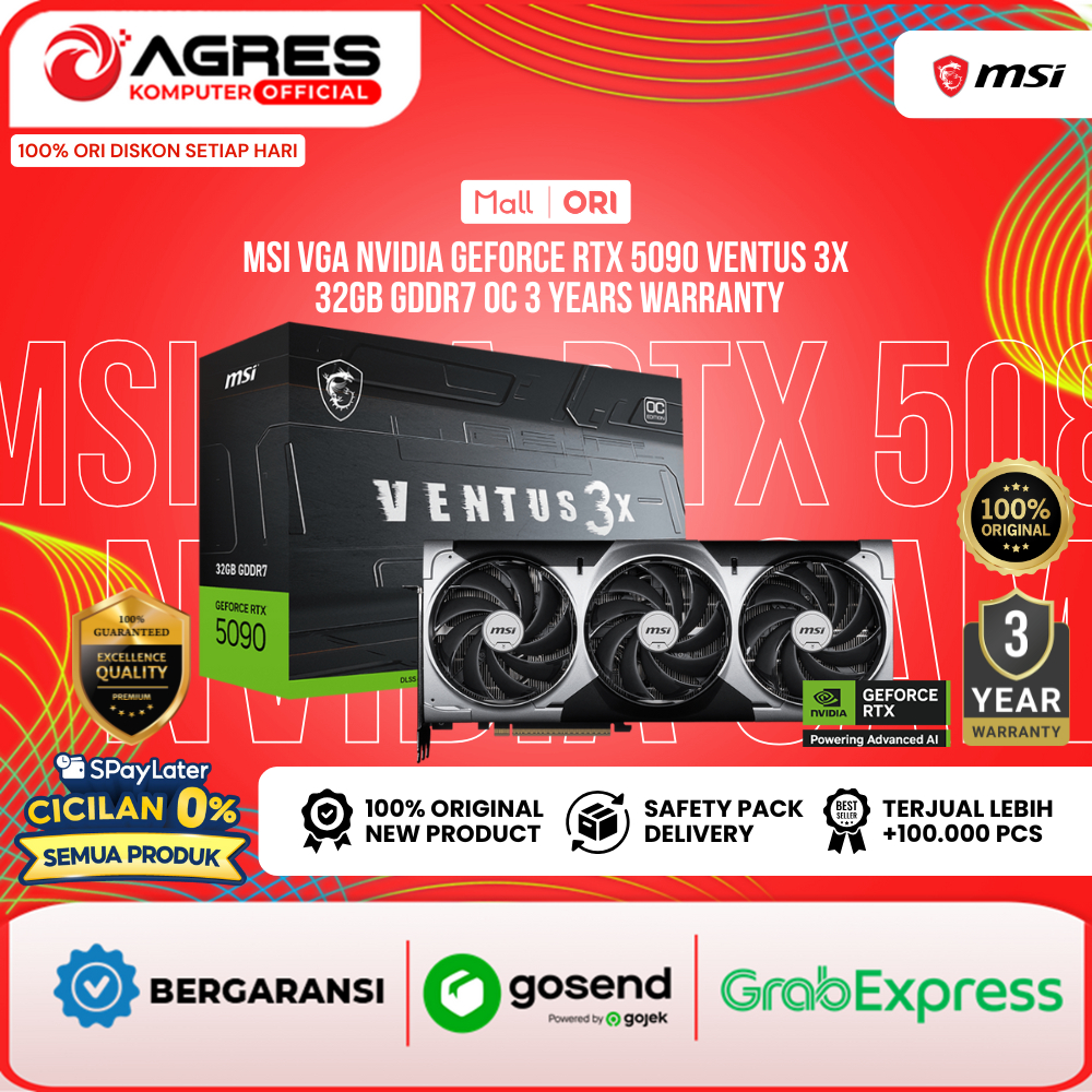 Jual MSI VGA NVIDIA GEFORCE RTX 5090 VENTUS 3X 32GB GDDR7 OC 3 YEARS WARRANTY | Shopee Indonesia