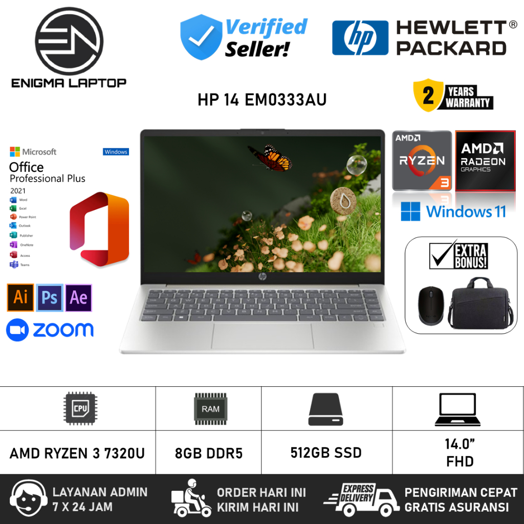 Jual HP 14-em0332AU/em0333AU Ryzen 3 7320U 512GB SSD 8GB FHD Win11+OHS ...