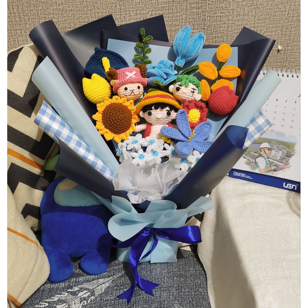 Jual Buket Bunga Rajut Tema One Piece (Monkey D'Luffy, Tony Chopper ...
