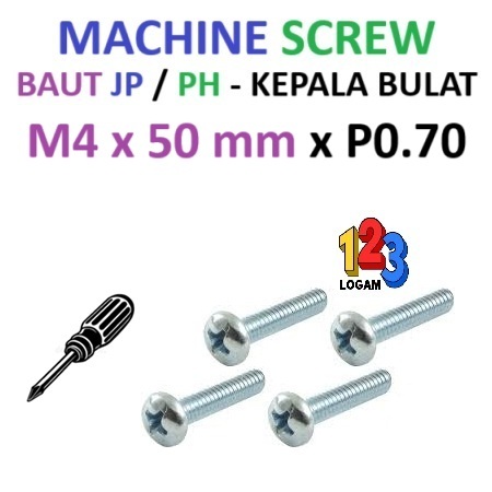 Jual M4x50 mm Baut JP / PH Machine Screw Kepala Bulat Obeng+ | Shopee Indonesia