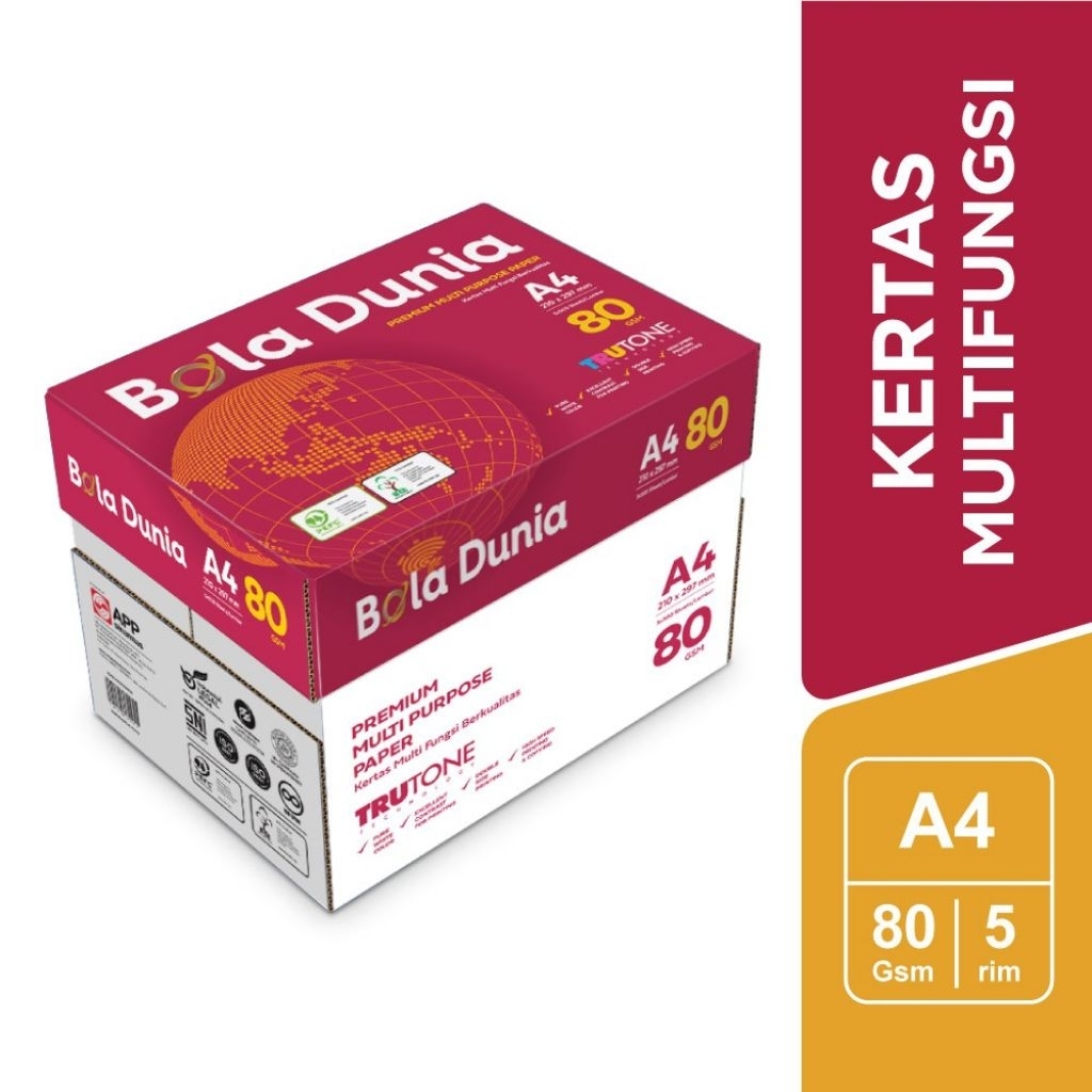 Jual Kertas HVS A4 80 Gram Bola Dunia 1 Box ( 5 Rim ) | Shopee Indonesia