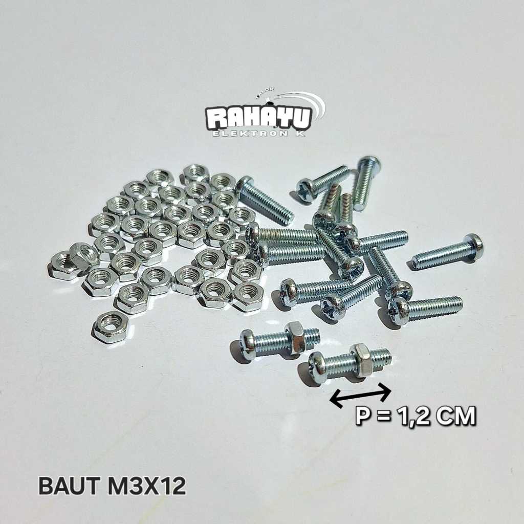 Jual 100 SET BAUT JP M3X12 + MUR 3MM / Baut M3 | Shopee Indonesia
