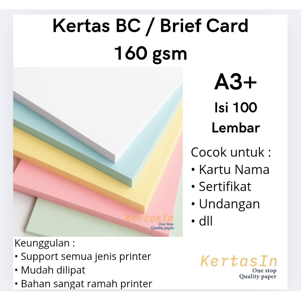 Jual Kertas BC 160 gsm A3+ Isi 100 Lembar Warna Pastel – Karton Manila ...