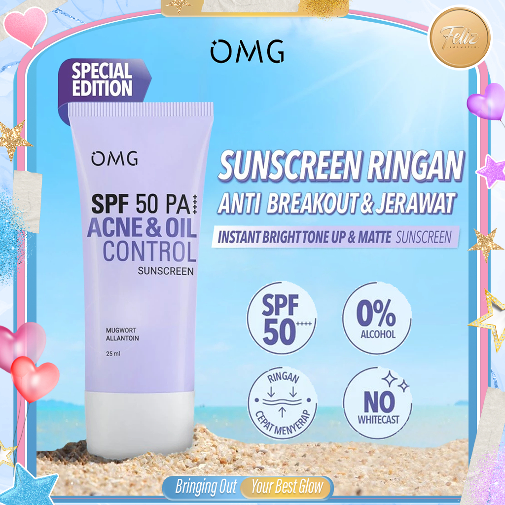 Jual * FELIZ * OMG Acne & Oil Control UV Barrier Sunscreen SPF50 PA++++ 25ml | Shopee Indonesia
