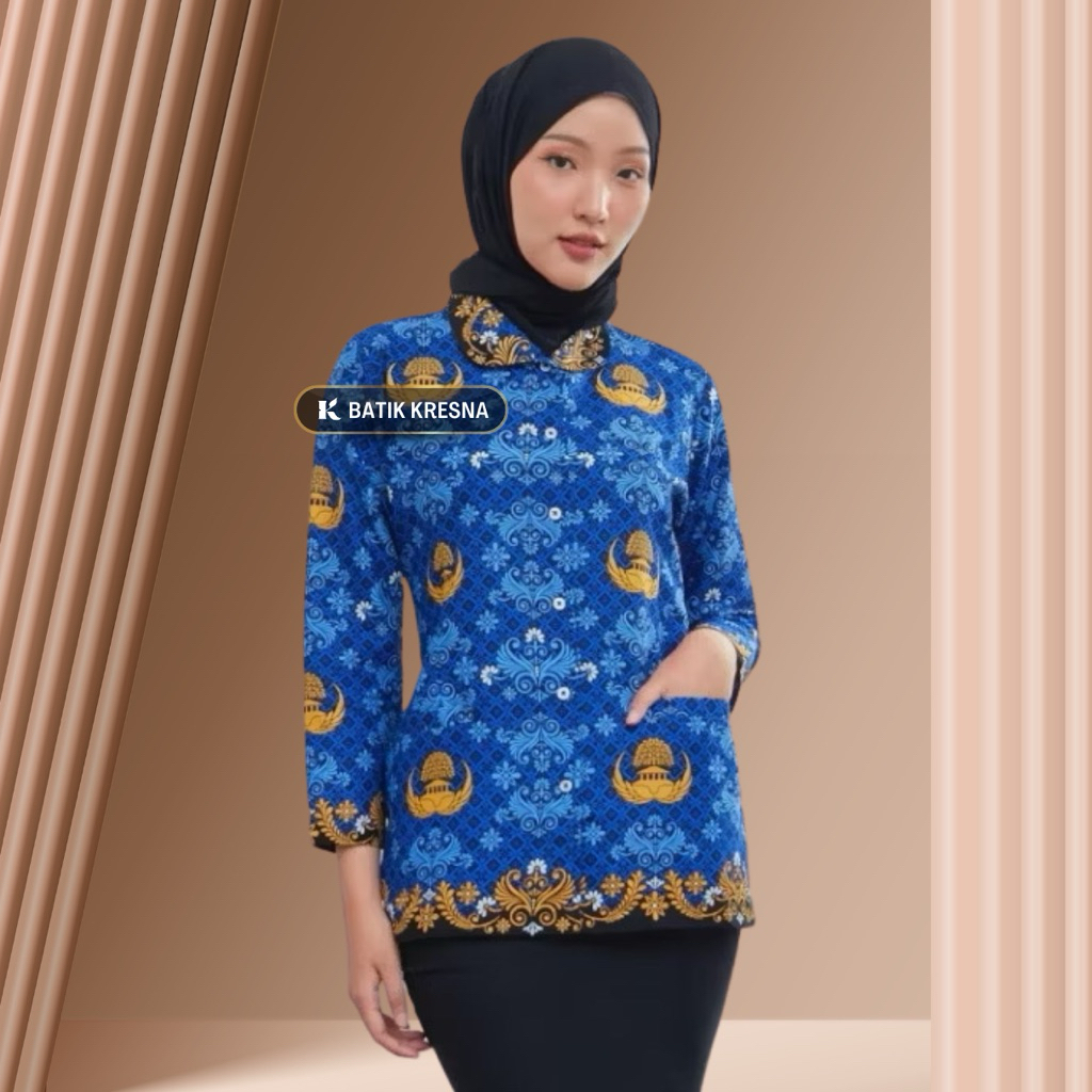 Jual Atasan blouse BATIK KRESNA Motif KORPRI Terbaru Atasan Baju Batik wanita Lengan Panjang ...