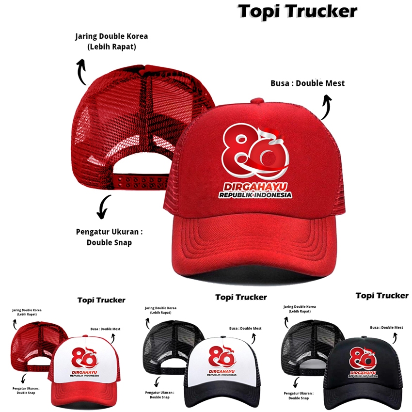 Jual Topi Trucker Jaring Sablon HUT RI 80 Topi Baseball Dirgahayu ...