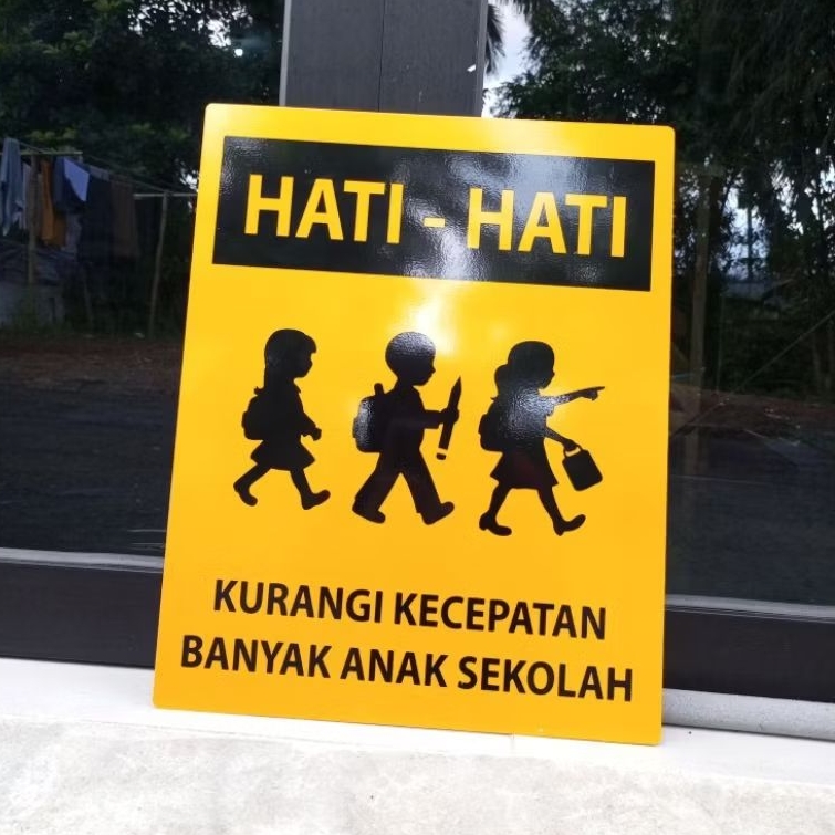 Jual Sign/Rambu Hati hati kurangi kecepatan banyak anak sekolah ukuran ...